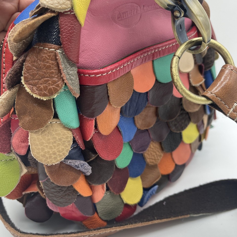 AMERI LEATHER HANDBAG MULTICOLOR RAINBOW FEESH PURSE HONEYCOMB DESIGN | eBay