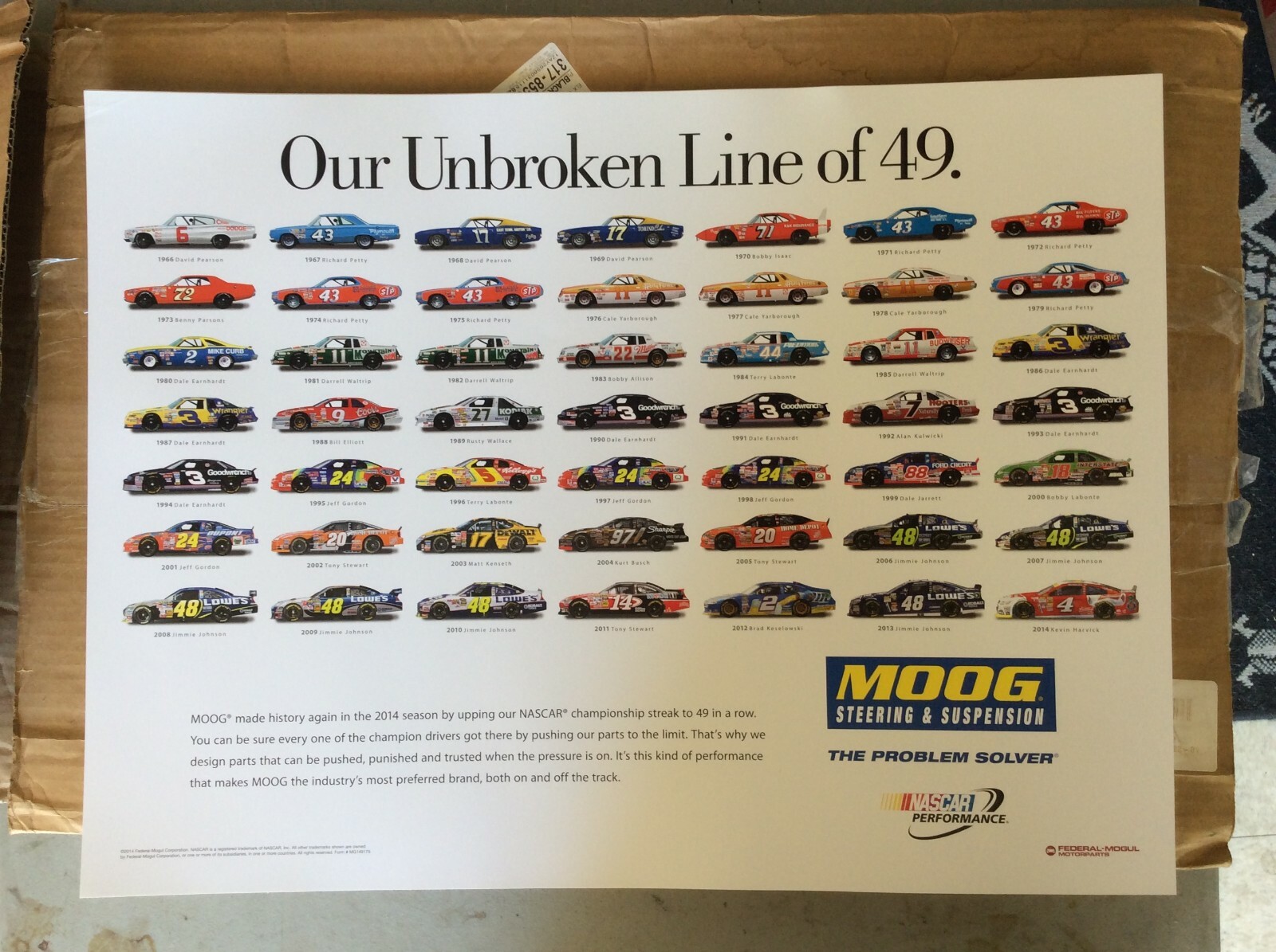 NASCAR CHAMPION MOOG POSTERS Multiple Years 31,33,35 To 41 and 45 To 52 ...