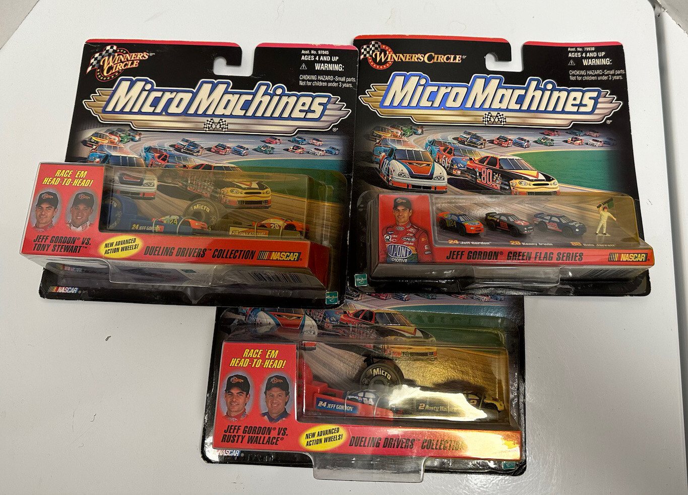 Lot 3 Micro Machines Winners Circle NASCAR Jeff Gordon Tony Stewart Toy ...