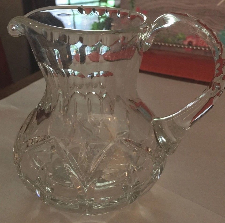 VINTAGE Cut Lead Glass Crystal Pitcher Creamer Milk Syrup Honey 5" Tall ...