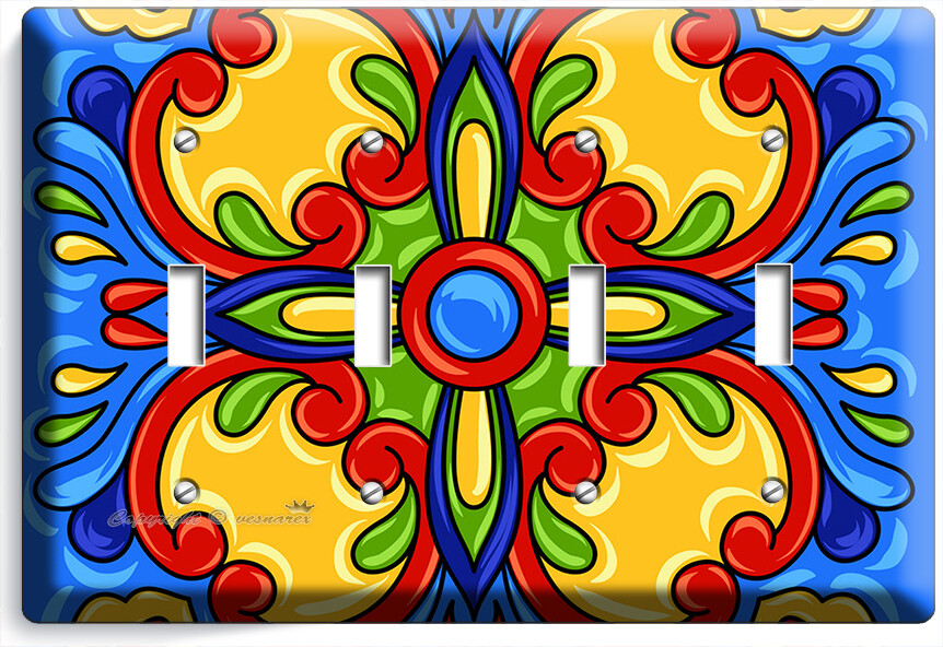 MEXICAN TALAVERA TILE STYLE LIGHT SWITCH OUTLET WALL PLATE KITCHEN FOLK ...