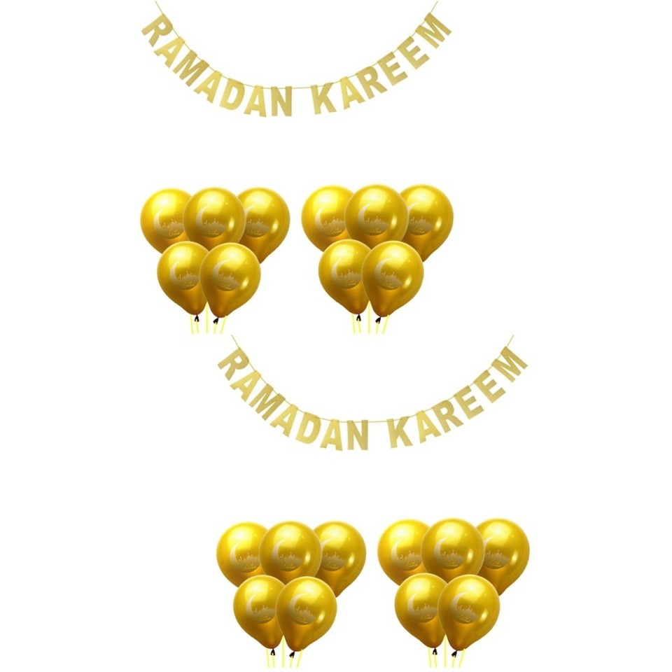 2pcs RAMADAN Banner Balloon Set Golden Glitter Banner Latex Balloons ...