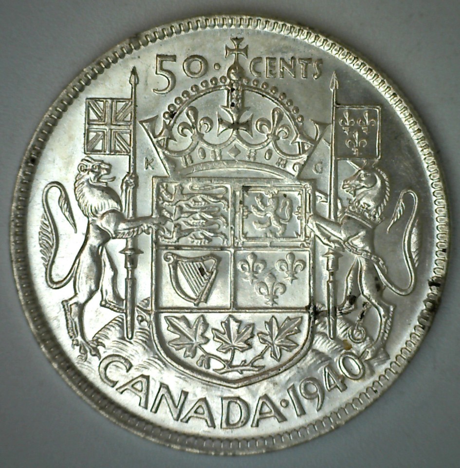 1940 Canada Silver 50 Cents Coin 50c Canadian Half Dollar Uncirculated ...