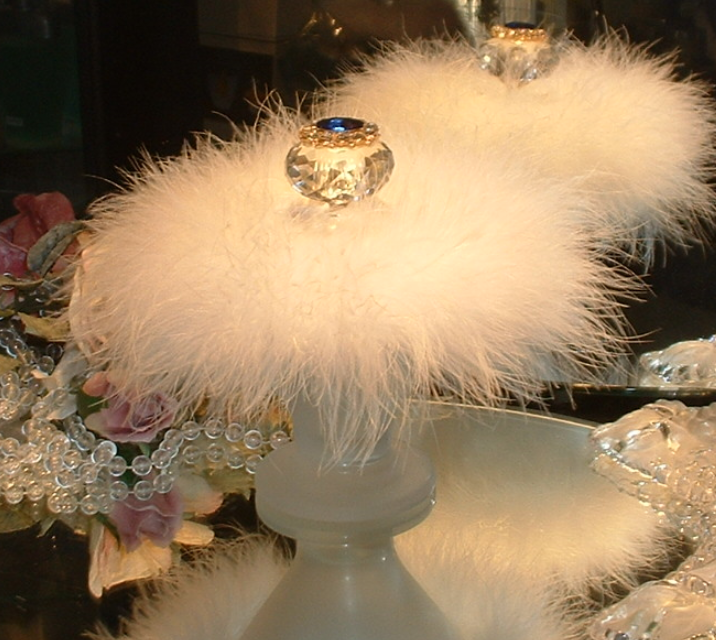Big Down Feather Trimmed Puff w/ Perfumed Body Dusting Powder & Stand ...