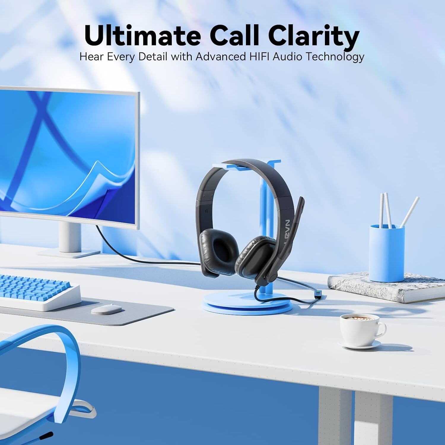 LEVN Wired Headset, USB Headset with Microphone for PC with Noise ...