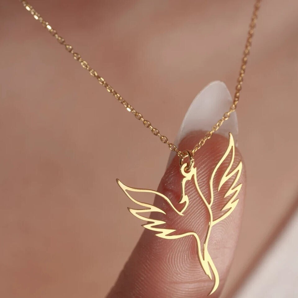 Delicate Phoenix Bird Pendant+Chain 18'' Yellow Real Sterling Silver ...