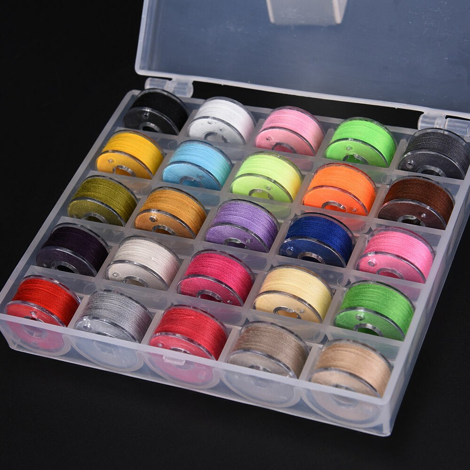 25 Pcs Bobbins Sewing Machine Spools Box Case with Sewing Thread ...