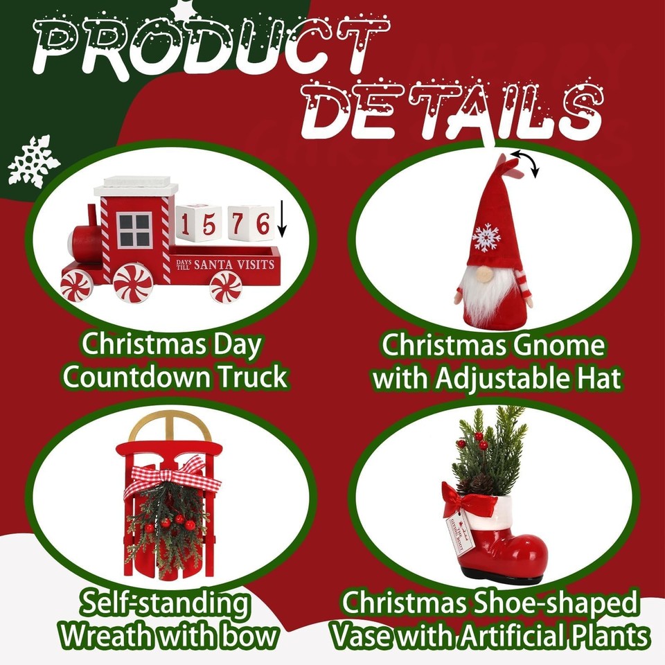 Christmas Decorations 8 PCS Tiered Tray Decor Set, Cute Tabletop ...