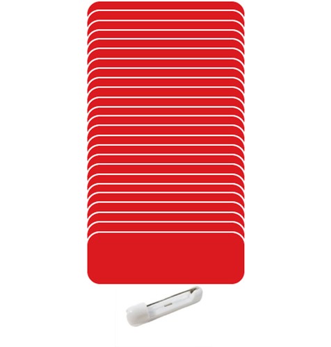 25 BLANK 1 X 3 RED / WHITE NAME BADGES KIT (A) TAGS 1/4" CORNERS PINS ...