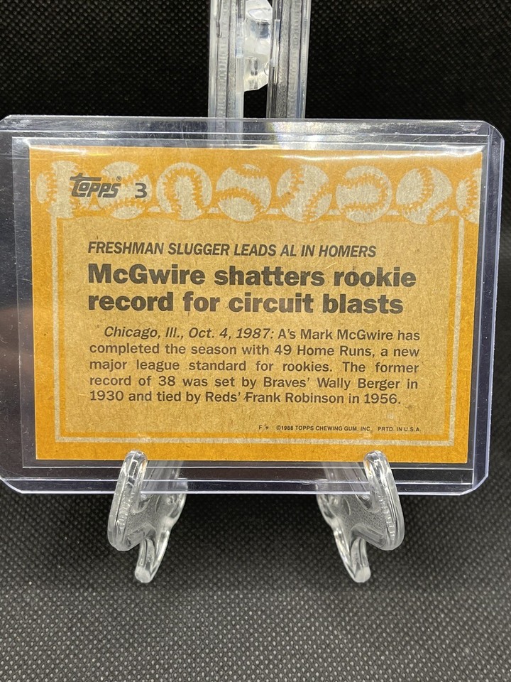 1988 Topps Baseball Error Card Mark McGwire 87 Record Breakers #3 | eBay