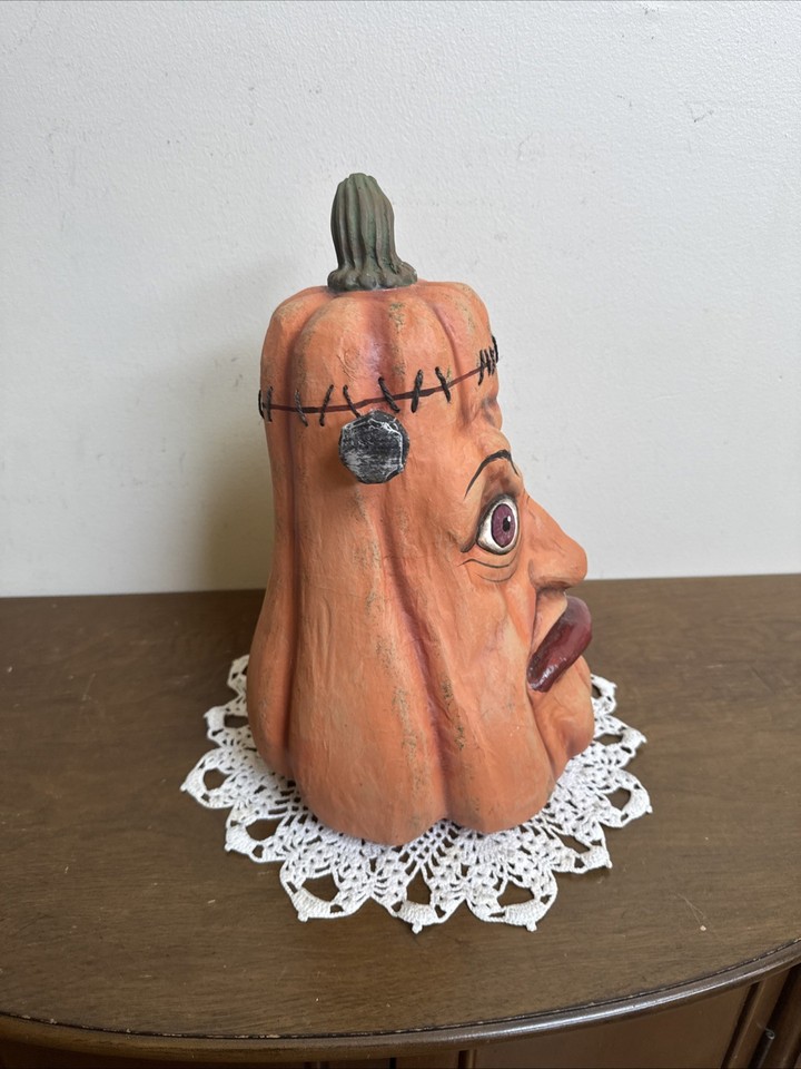 LARGE KATHERINES COLLECTION HALLOWEEN PUMKIN FRANKENSTEIN HEAD 13" TALL ...