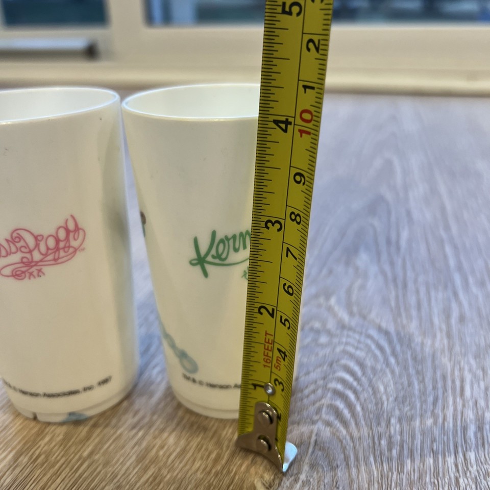 Vintage Jim Henson 1987 Kermit the Frog Miss Piggy Small Plastic Juice ...