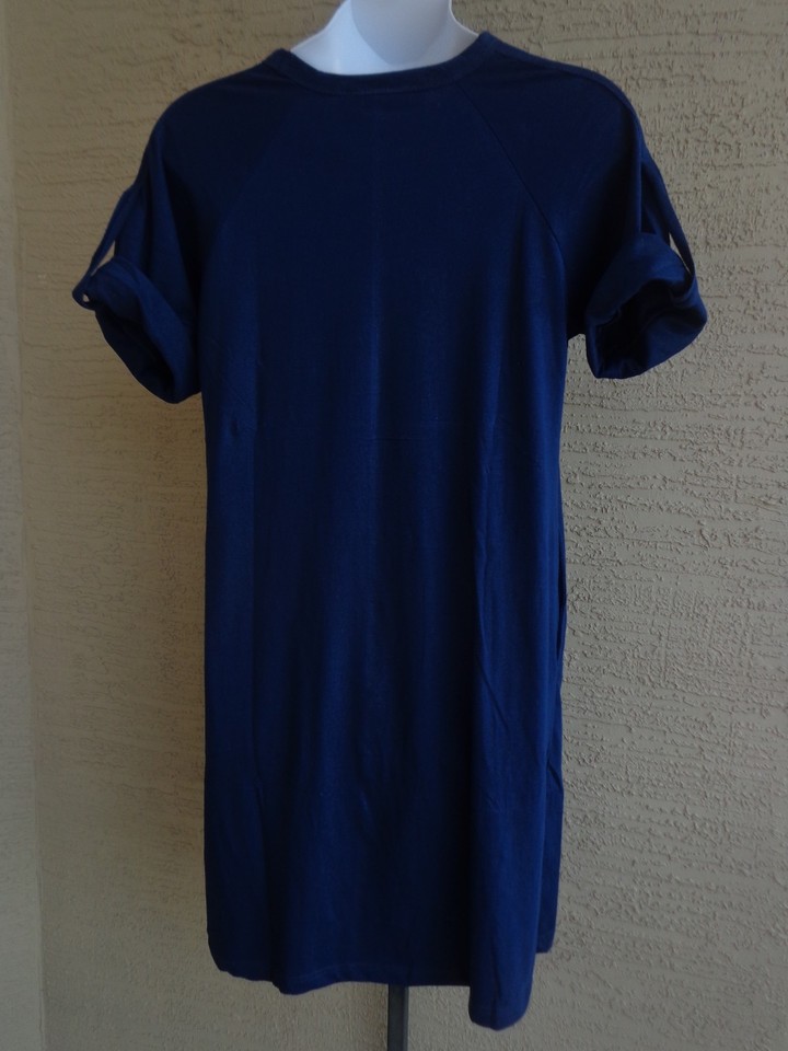 Woman Within Cotton Jersey S/S A- Line Tee Shirt Dress S 12W Navy | eBay
