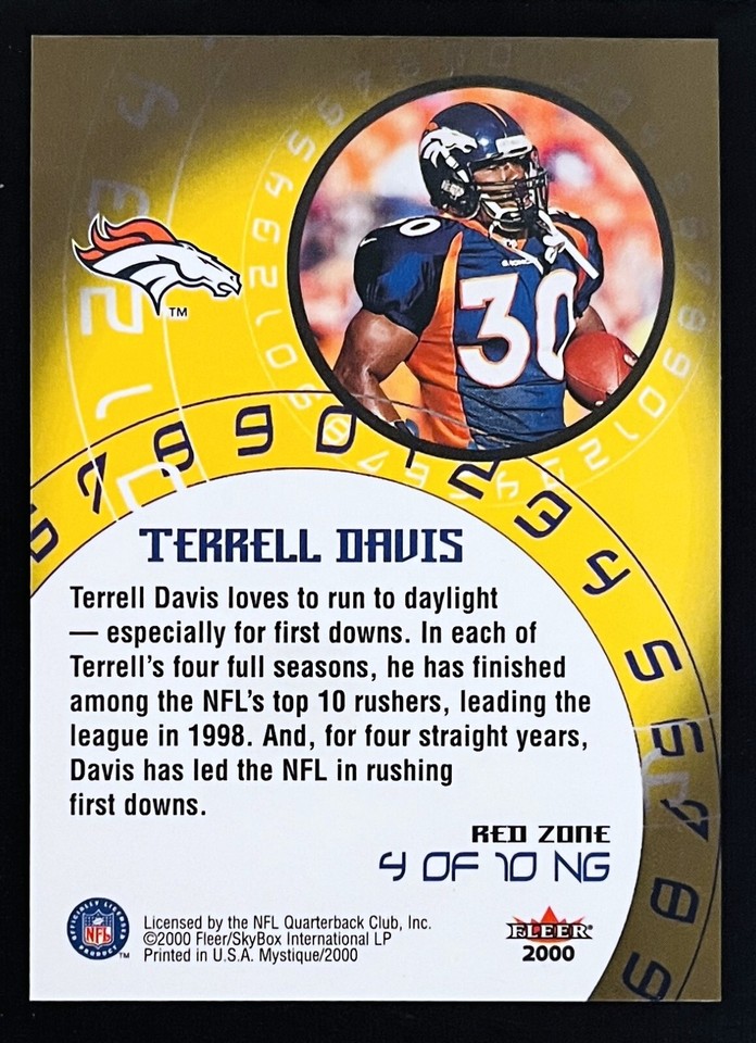 2000 FLEER MYSTIQUE NUMBERS GAME RED ZONE - TERRELL DAVIS - ( #30/100 ...