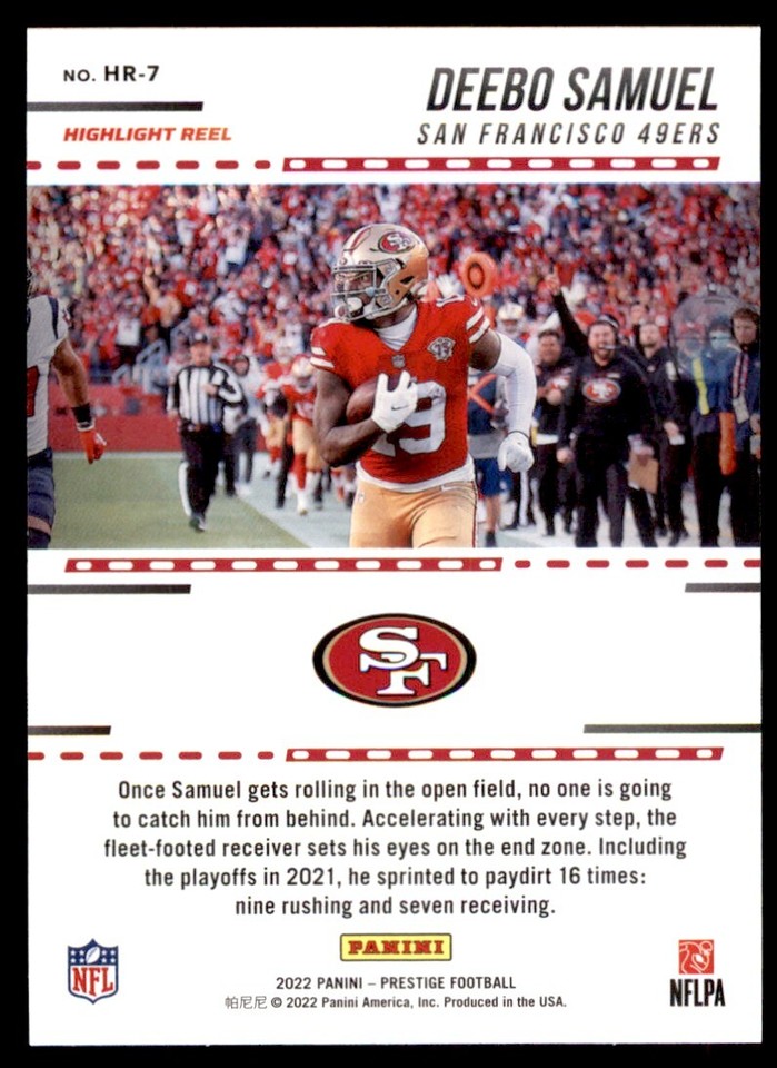 Deebo Samuel 2022 Panini Prestige Highlight Reel Insert Card #HR-7 San ...
