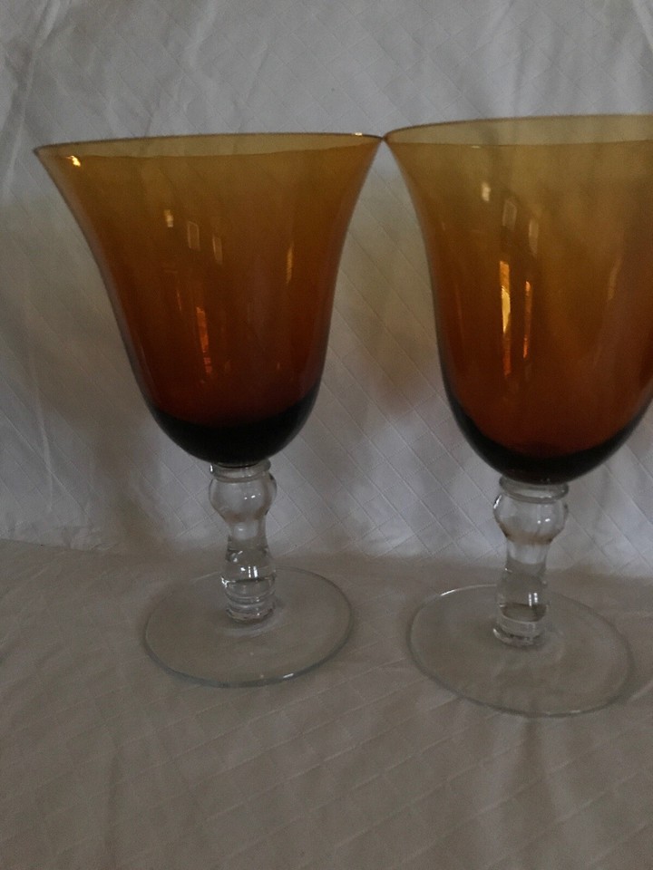 5 Clear Ball Stem Amber Bell Shaped Bowl Water Wine Glass Goblets Fine ...