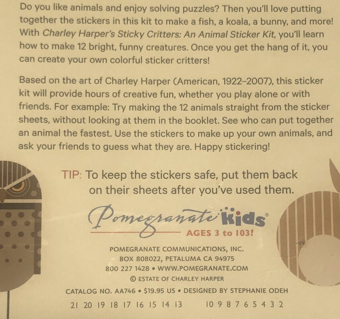 MCM Charley Harper Stickers Sticky Critters An Animal Sticker Kit Vinyl ...