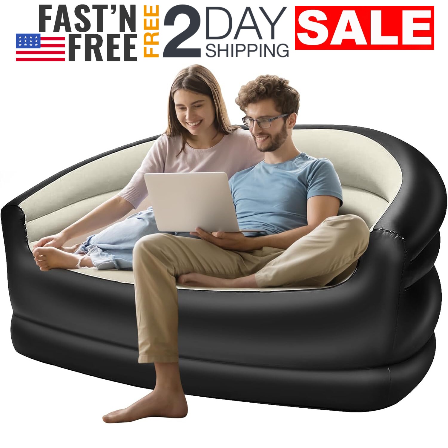 Sofa Doble Inflable De Sala Silla Portátil Sillon Para Adulto Camping ...