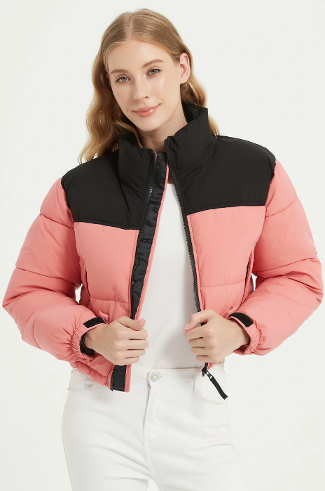 Women's Oversized 2 Tone Water Repellent Quilted Crop Length Hoody Puffer Jacket | eBay