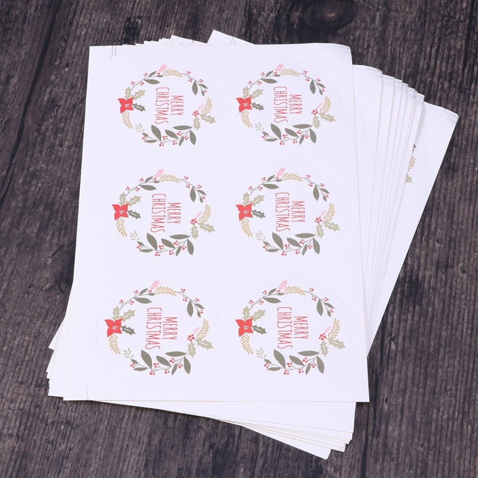 60pcs Christmas Stickers Floral Round Sealing Labels Baking Packing ...