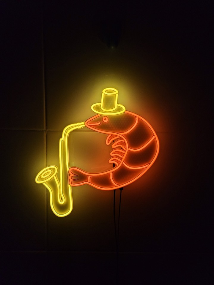 Neon sign Shrimp Saxophone Jazz Dolphin Ocean Frutiger Aero Lamp Pub ...