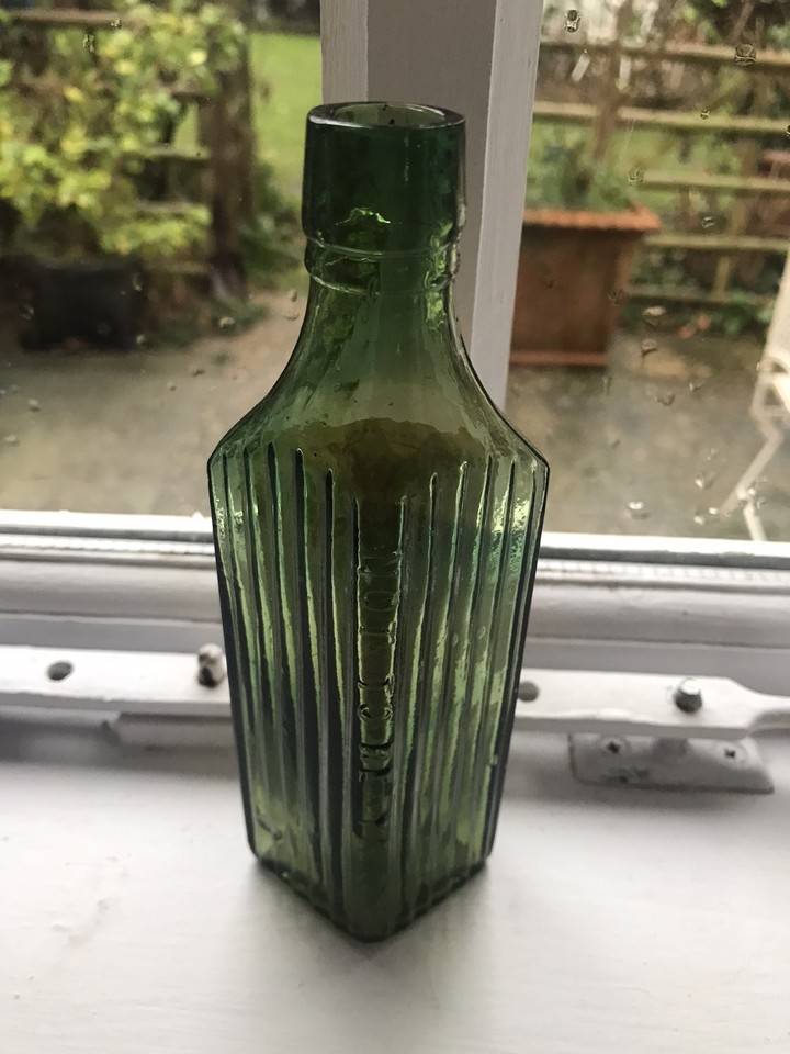 Vintage 6 inch High Curve Back Triangular Green Ribbed Poison Bottle | eBay
