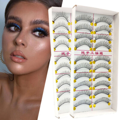 10Pairs Natural Long Cross False Eyelashes Makeup Fake Thick Black Eye ...