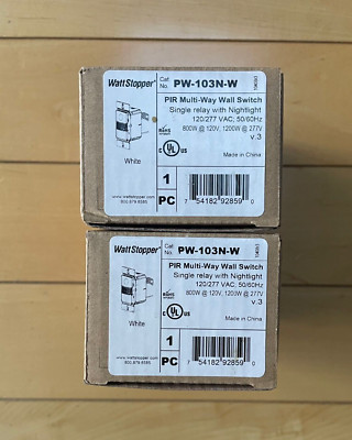 Two (2) Wattstopper PW-103N-W PIR Multi Way Switches w/ Nightlight 120 ...