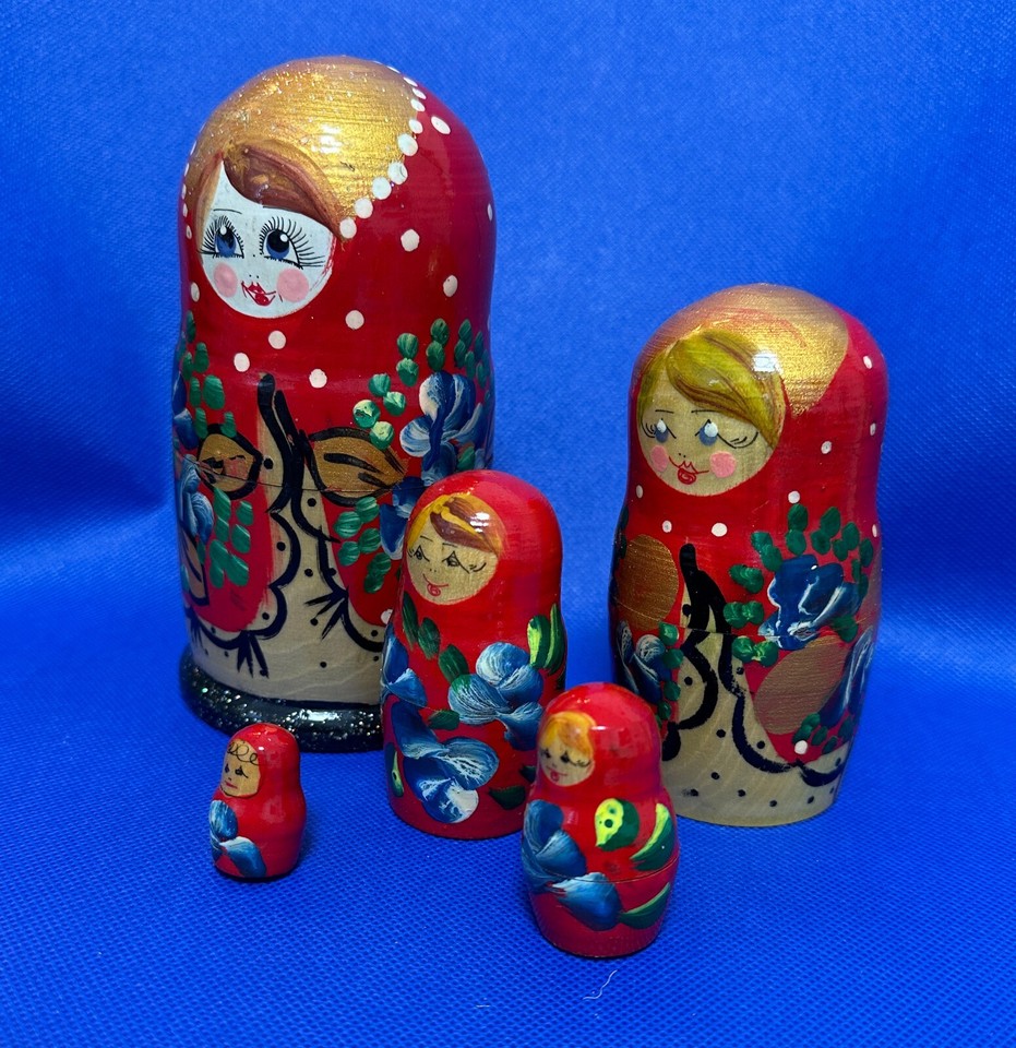 🙌Ukrainian🔥Matryoshka (nesting) dolls USSR Soviet, art hand-painted 5 ...