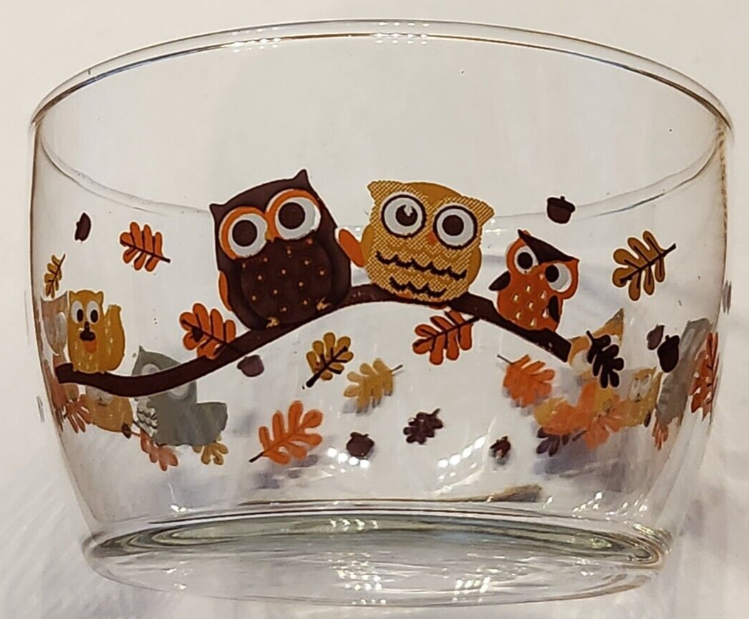 Vintage Libbey Crisa Hoot! Owl Fox Racoon Squirrel Fall Harvest 4.25 ...