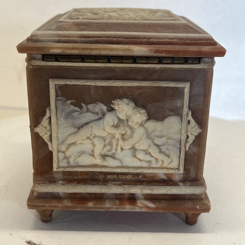 VTG 1970s Genuine Incolay Stone Jewelry Box Cherubs Marbled Red Pink ...