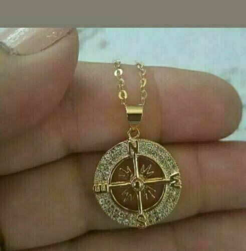2Ct Round Cut Lab Created Diamond Compass Charm Pendant 14K Yellow Gold Plated | eBay