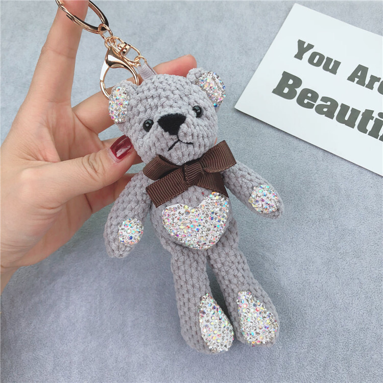Fashionable Plush Teddy Keychain Shiny Water Diamond Keyring Cartoon ...