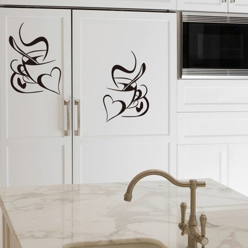 2 Pcs Coffee Cup Heart Wall Stickers PVC DIY Decor for Kitchen Living ...