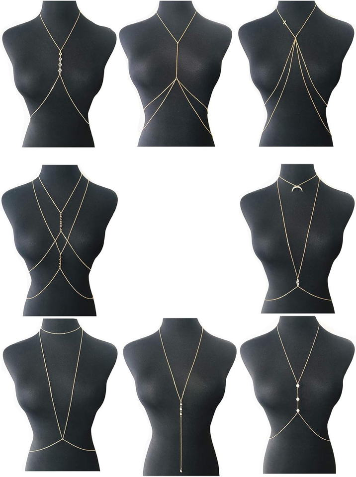4-8Pcs Sexy Body Chain Belly Waist Chain Necklace Summer Beach Bikini ...