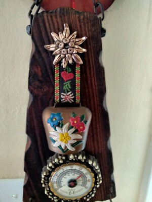 Vintage Swiss Thermometer key holder wood and bell | eBay