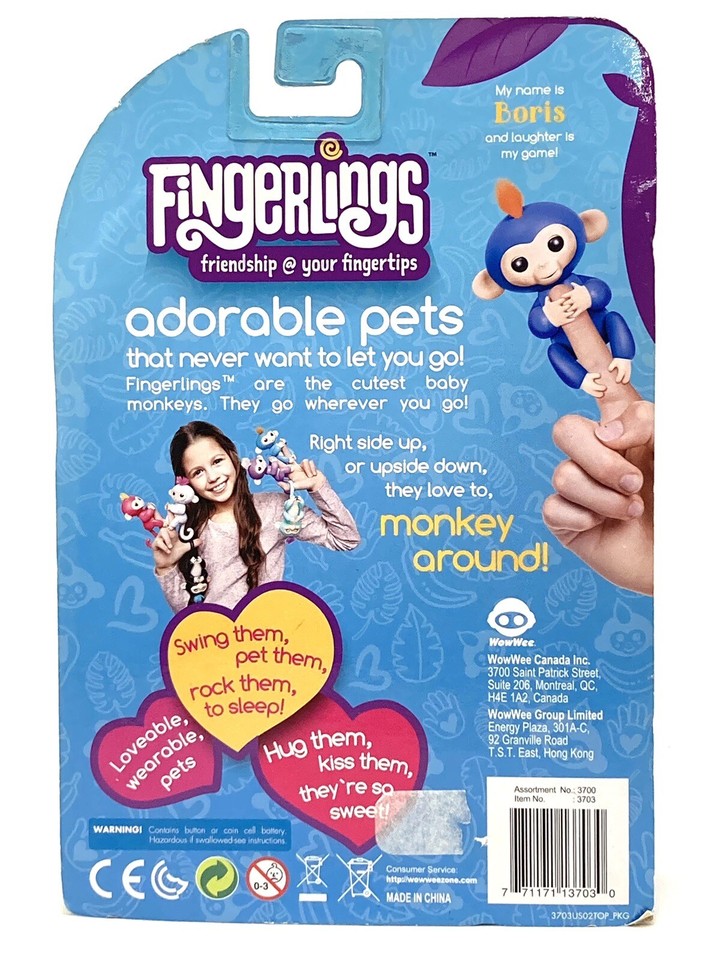 Fingerlings Baby Monkey Boris Blue Interactive Toy WowWee Touch Motion ...