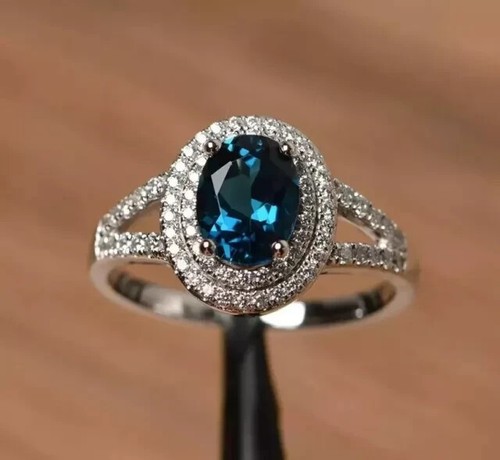 2CT Oval Cut Lab Created Blue Topaz Engagement Wedding Ring 14k White ...