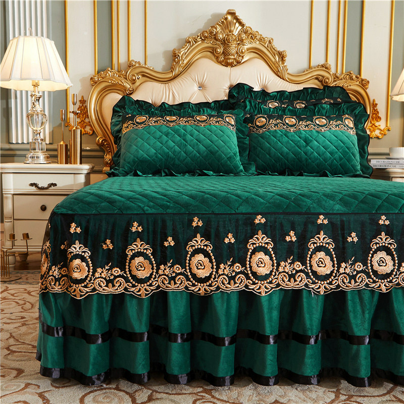 Solid Lace Velvet Bed Sheet Set Queen King Size Bedspreads Vintage ...
