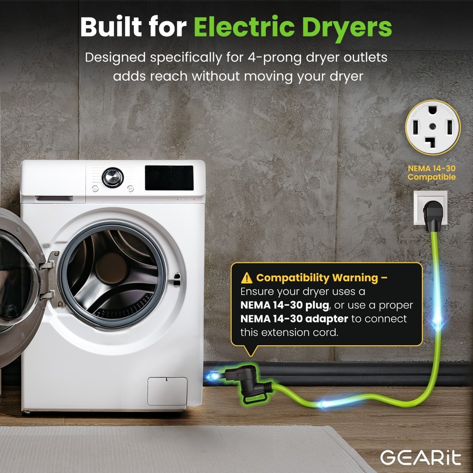 10 ft Dryer Extension Cord 4-Prong NEMA 14-30P to 14-30R Dryer Cord 30A ...