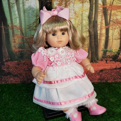 American Girl Bitty Baby Blonde Blue Eyes Pink Lacy Dress & Socks ...
