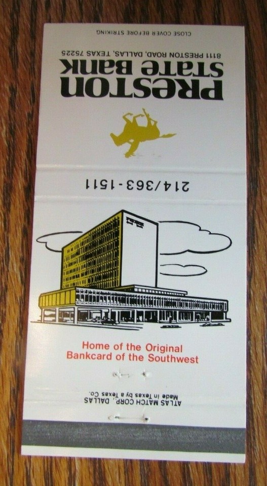 COWBOY ON MATCHBOOK MATCHCOVER: PRESTON STATE BANK (DALLAS, TEXAS) -E6 ...