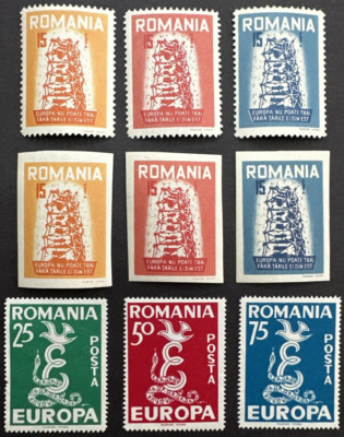 Romania 1956-1958 Lot of 9 Europa Government Exile Mint Stamps MNH OG ...