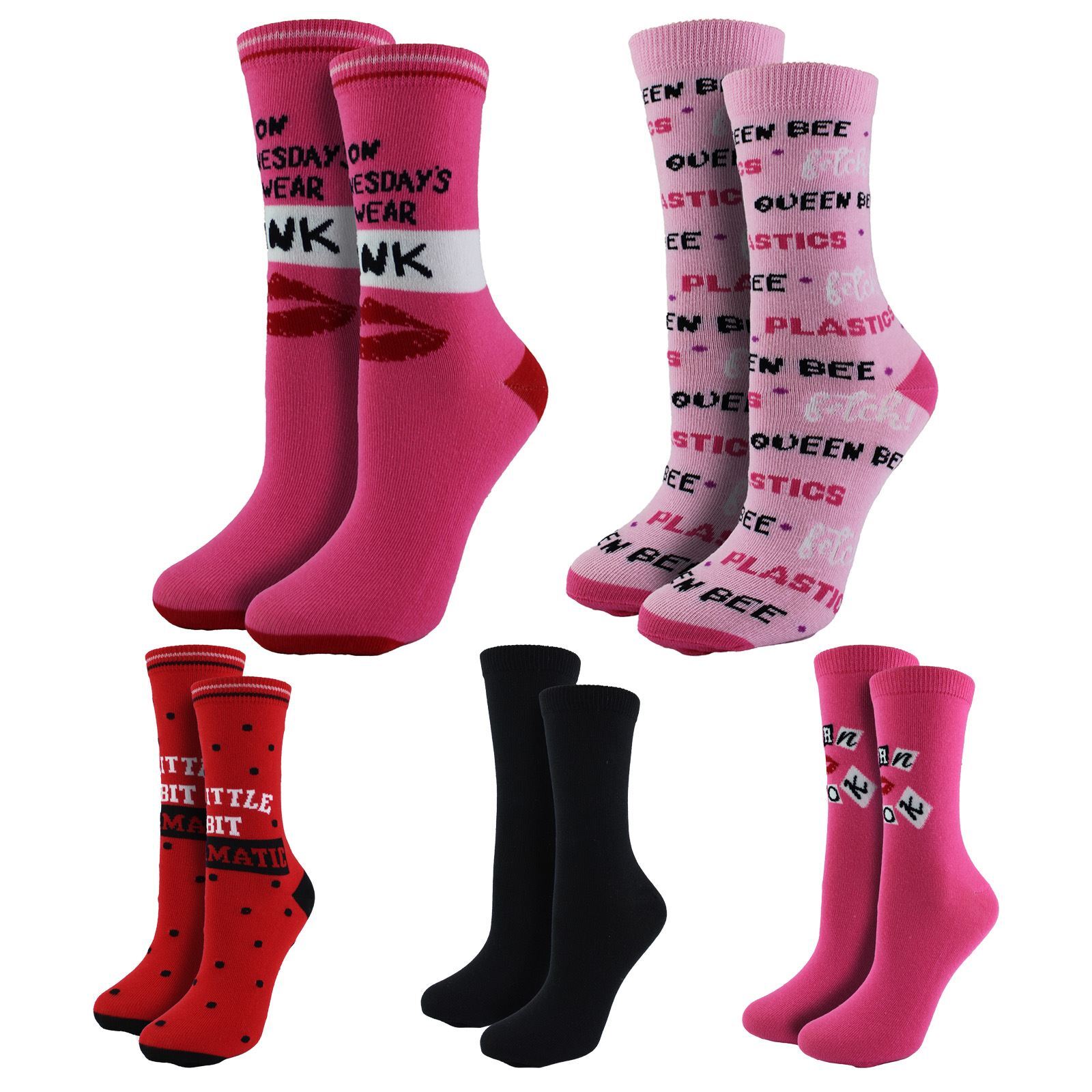 Ladies Mean Girls Novelty Socks | 5 Pack of Funny Novelty Socks for ...