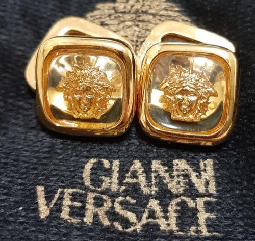 Gianni Versace Medusa Cufflinks Gold x Clear color Chain link Square ...