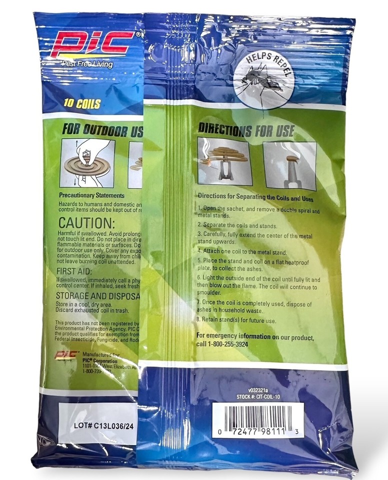 PIC Citronella Mosqu Repelling Coils 6 Packs = 60 Coils | eBay