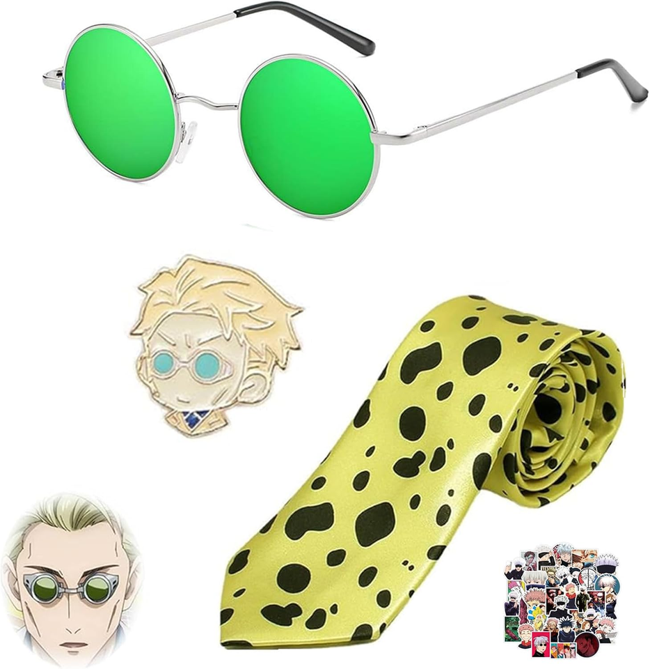 Jujutsu Kaisen Kento Nanami Cosplay Glasses & Tie Costume, Medium, Green + pins | eBay
