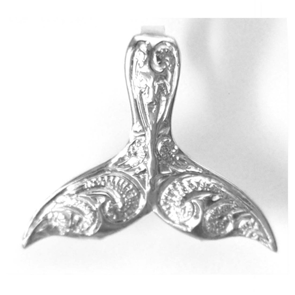14K Solid White Gold Whale tail Scroll Design Pendant L: 7/8”( 22 mm ...