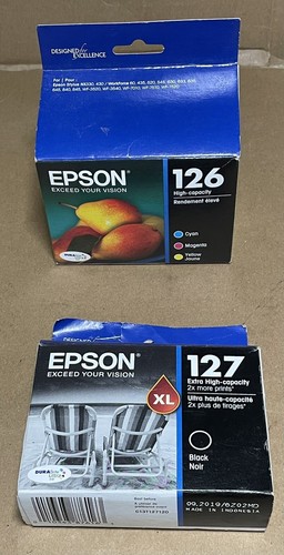 GENUINE EPSON 127 Extra High Capacity XL Black Ink & 126 Tri colors exp ...