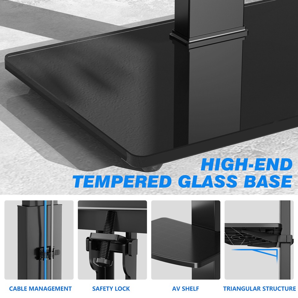 Glass Floor TV Stand with Swivel Mount for 32 to 65 inch Flat Screen TV ...